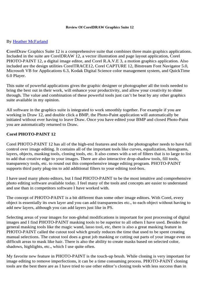 Review of CorelDRAW Graphics Suite 12 | PDF | Image Editing | Graphics