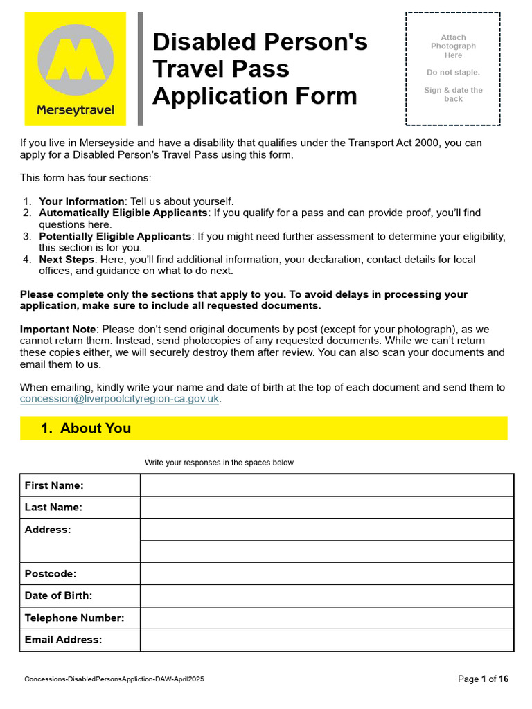 Disabled Person S Travel Pass Application 2025 | PDF | Learning Disability | Deafness