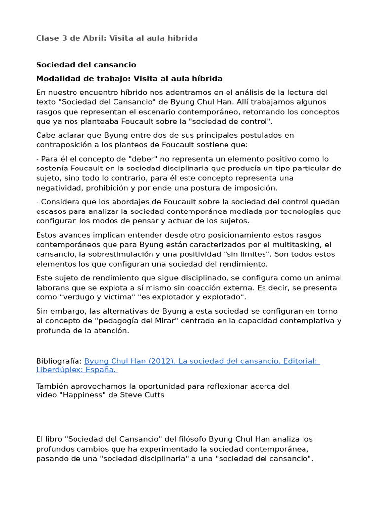 Clase 3 de Abril - Visita Al Aula Hibrida-Byungchulhan-Morin | PDF ...