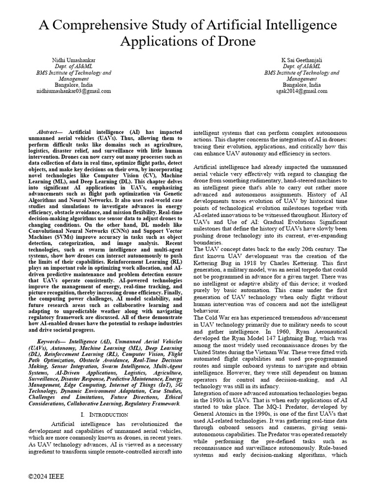 AI Applications in Drone Technology | PDF | Unmanned Aerial Vehicle ...