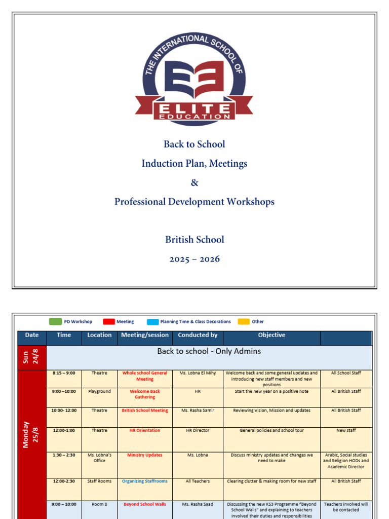 Back To School Meetings and PDs 20245-2026 | PDF | Teachers | Cognition