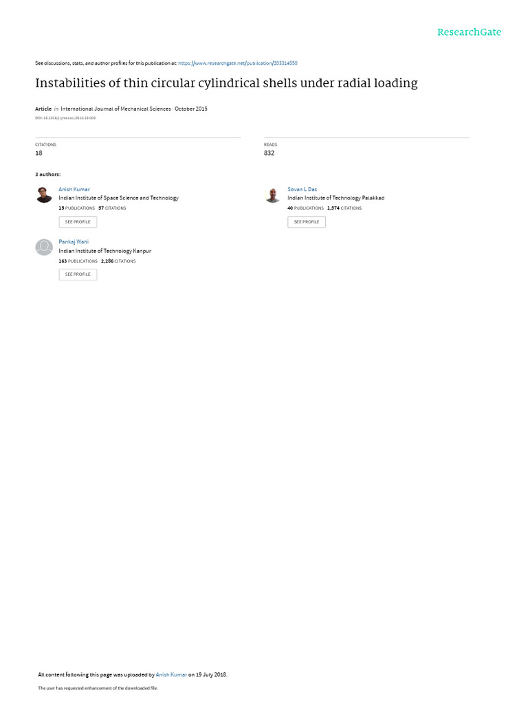 Instabilities of Thin Circular Cylindrical Shells | PDF | Buckling ...