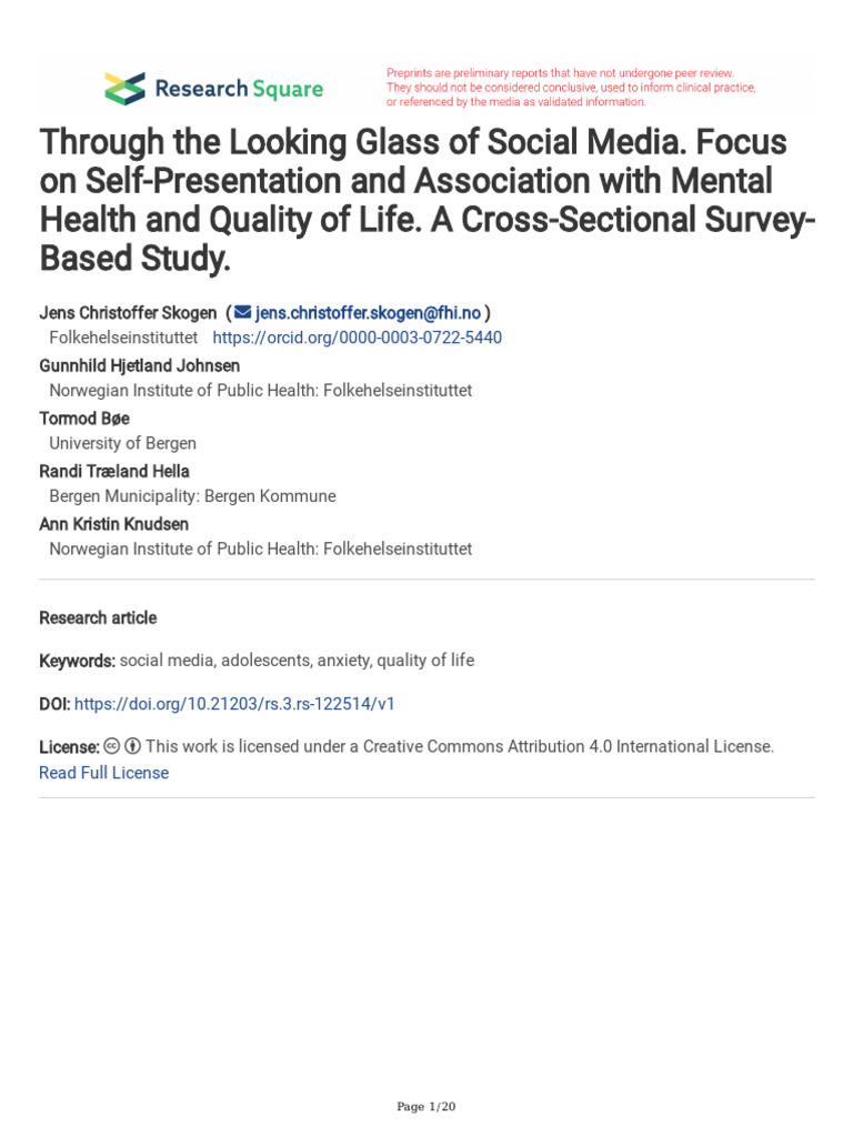 Through The Looking Glass of Social Media Focus On | PDF | Adolescence ...