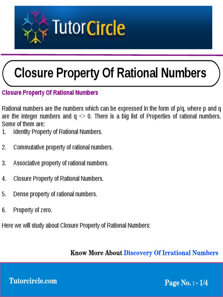 Closure Property of Rational Numbers | PDF | Rational Number ...