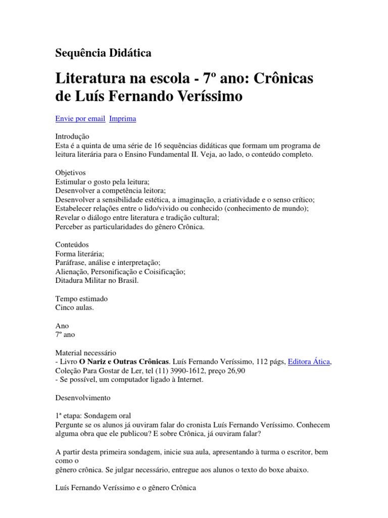 CRÔNICAS DE VERÍSSIMO - Sequência Didática | PDF | Contos | Tempo