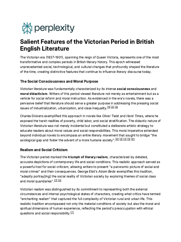 Salient Features of The Victorian Period in Britis | PDF | Victorian ...