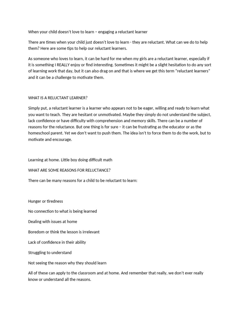 Tips to Engage Reluctant Learners | PDF | Learning | Homeschooling