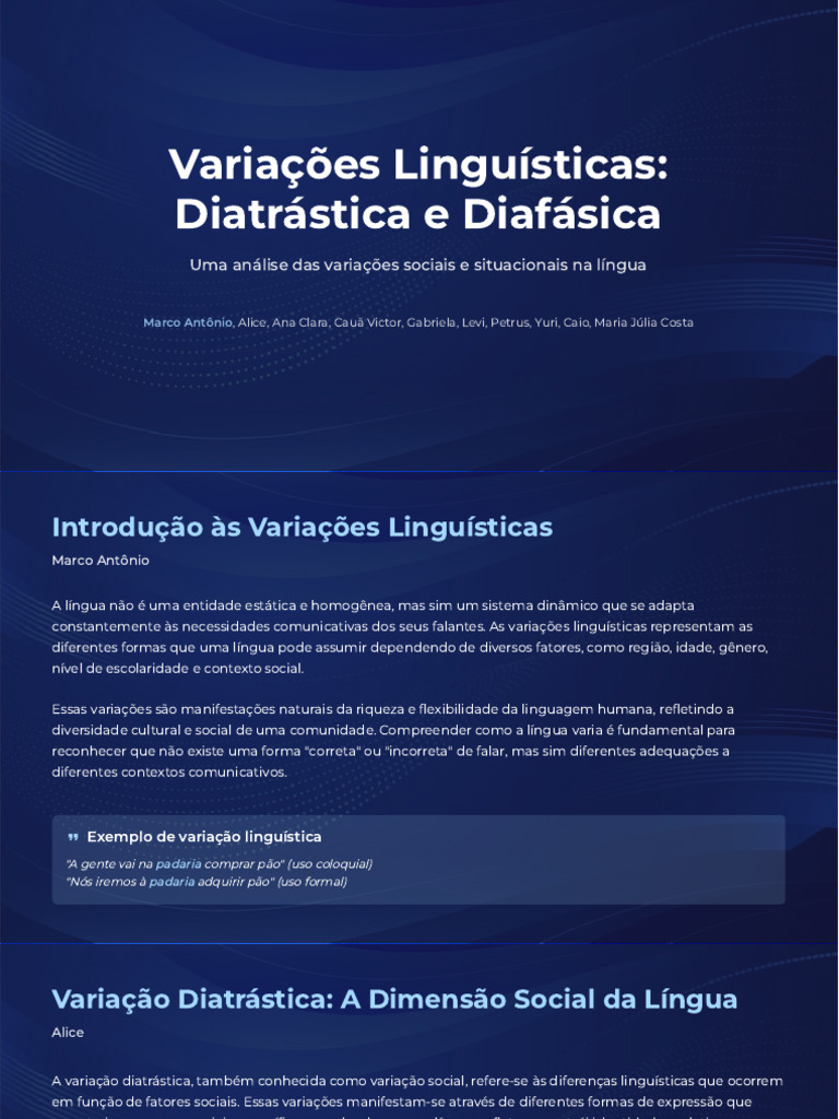 Variações Linguísticas - Diatrástica e Diafásica | PDF | Gênero ...