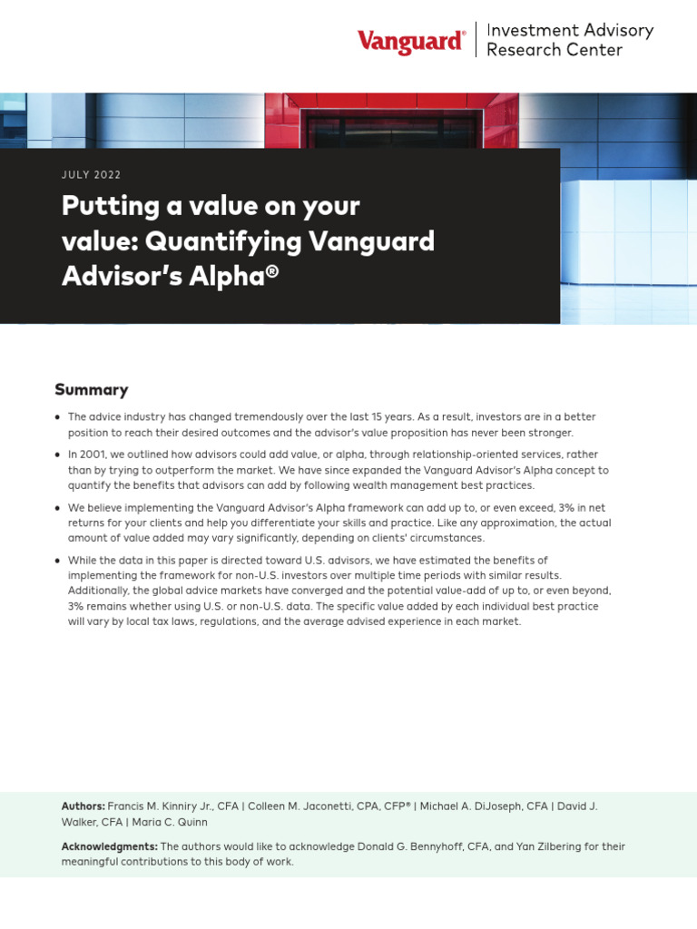 Quantifying Vanguard Advisor's Alpha | PDF | Financial Risk | Exchange ...