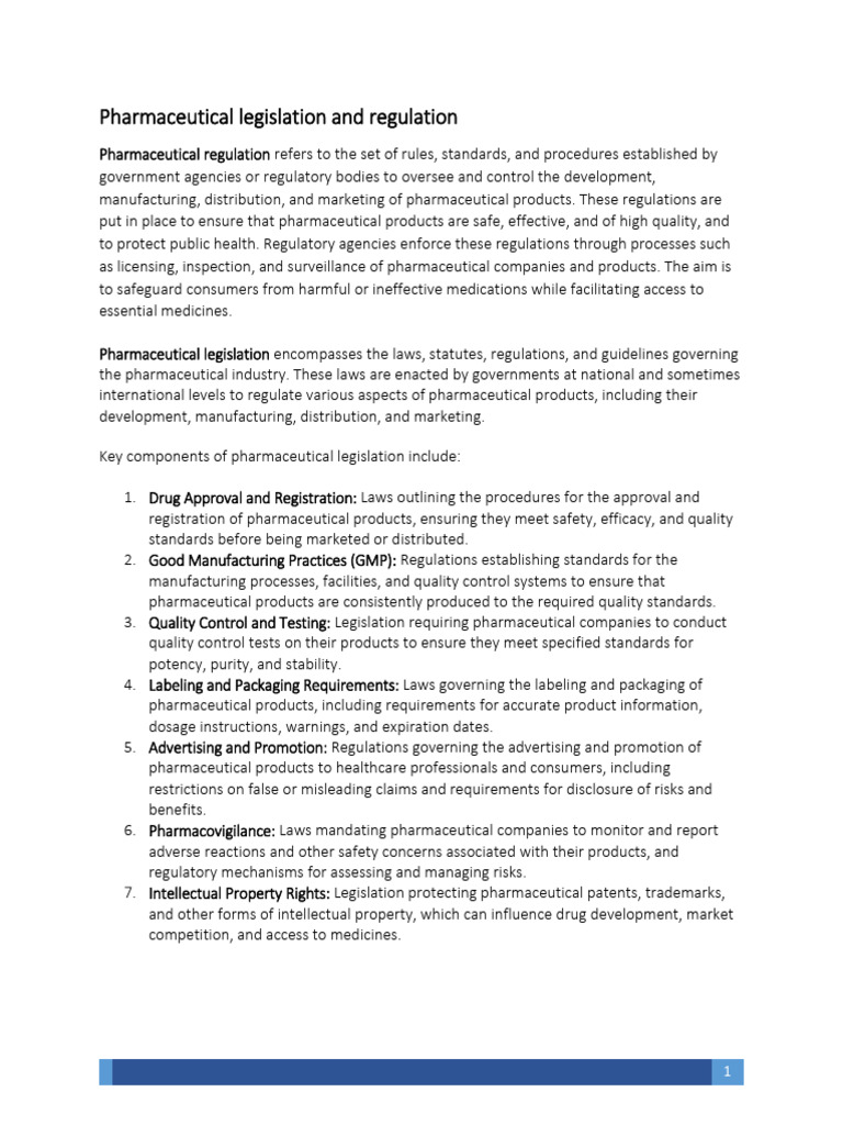 Pharmaceutical Legislation and Regulation Overview | PDF ...