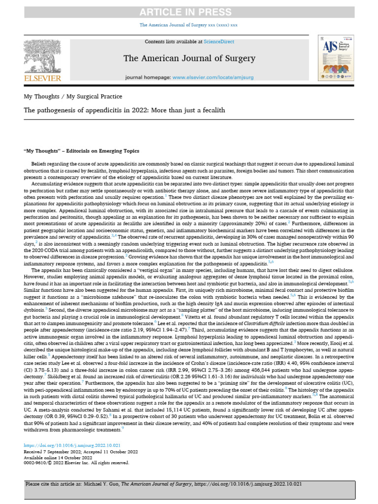 Modern Insights on Appendicitis Causes | PDF | Ulcerative Colitis ...