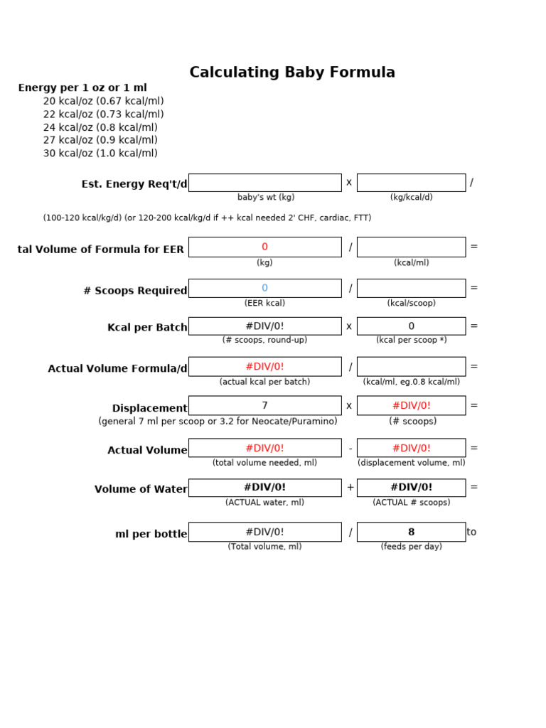 Pediatric Formula Calculation Guide | PDF | Infancy | Volume