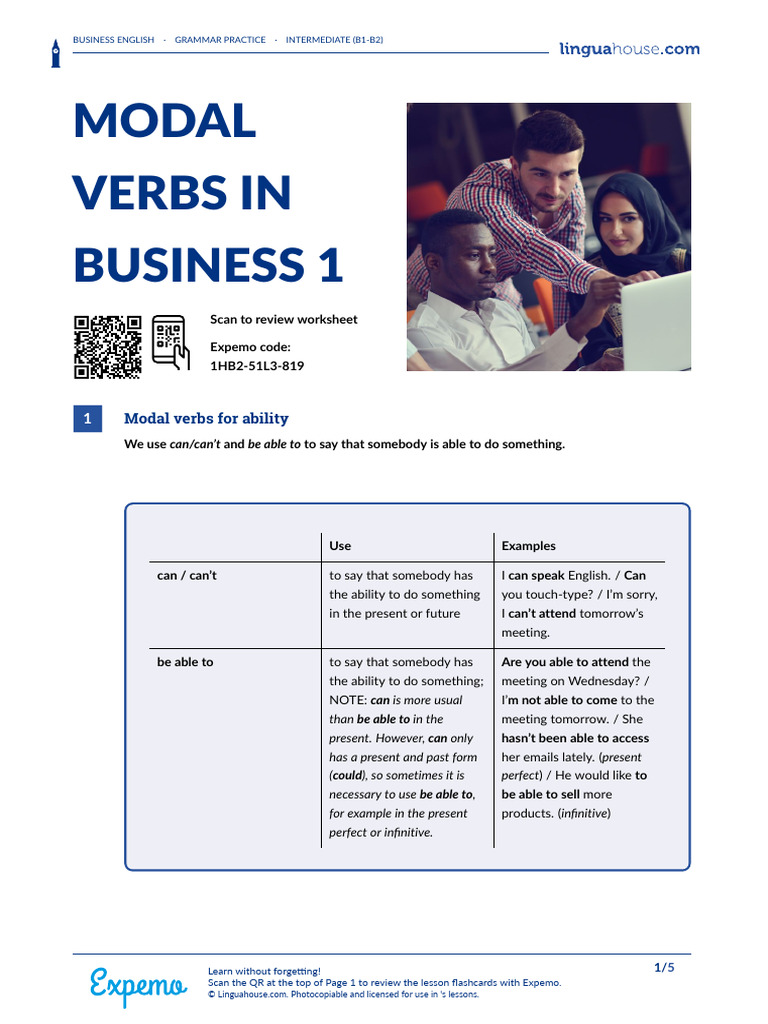 Modal Verbs in Business 1 British English Teacher B1 B2 | PDF | Linguistics | Syntax