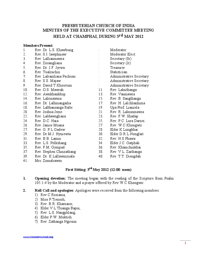 40th PCI General Assembly Minutes in English | PDF | Synod | Committee