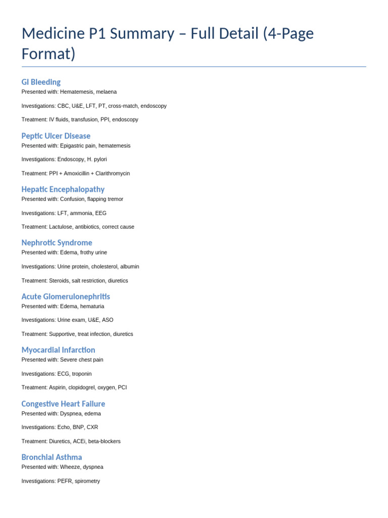 Medicine P1 Summary 4Page | PDF | Cough | Medical Specialties