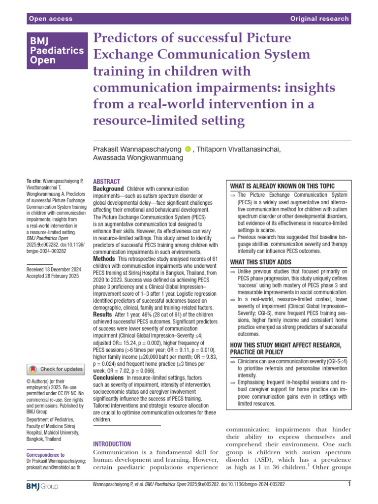 Predictors of Successful Picture Exchange Communication System Training ...