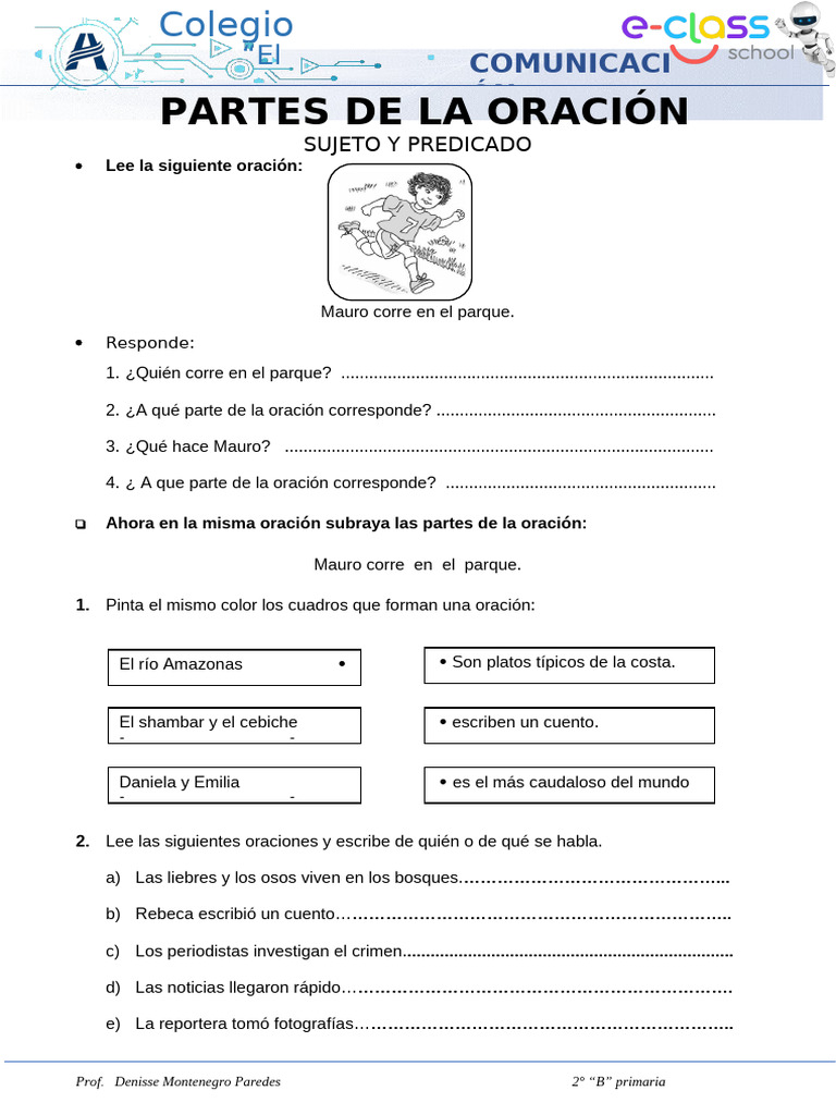 Partes de la Oración: Sujeto y Predicado | PDF