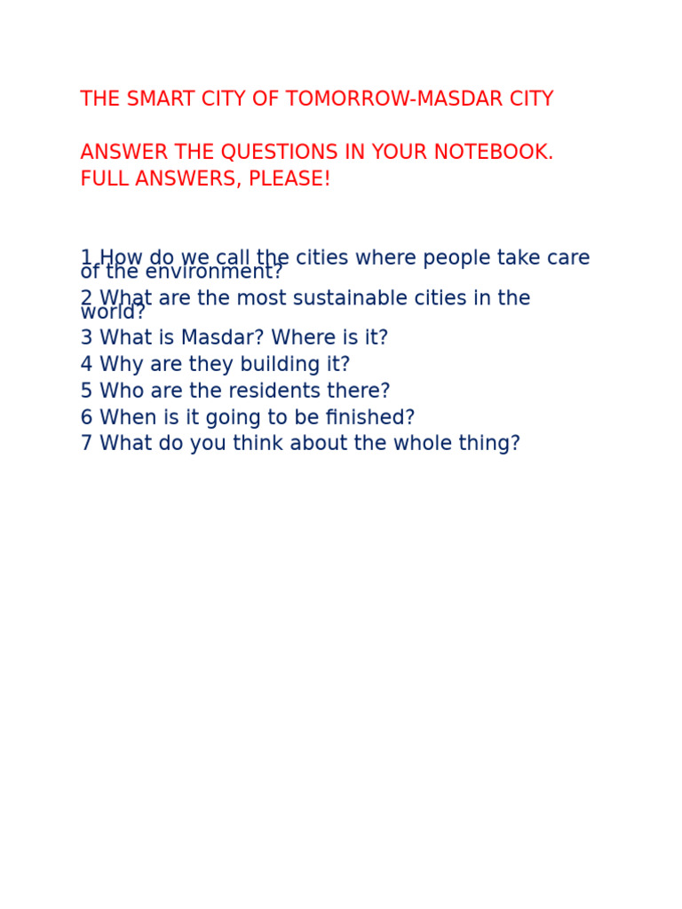 The Smart City of Tomorrow-questions | PDF