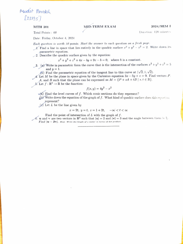 MTH-201 Papers With Solutions (23 Batch) | PDF | Equations | Manifold