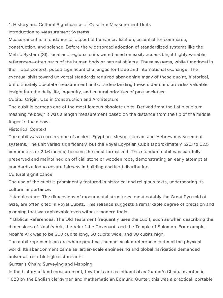 History and Cultural Significance of Obsolete Measurement Units | PDF ...