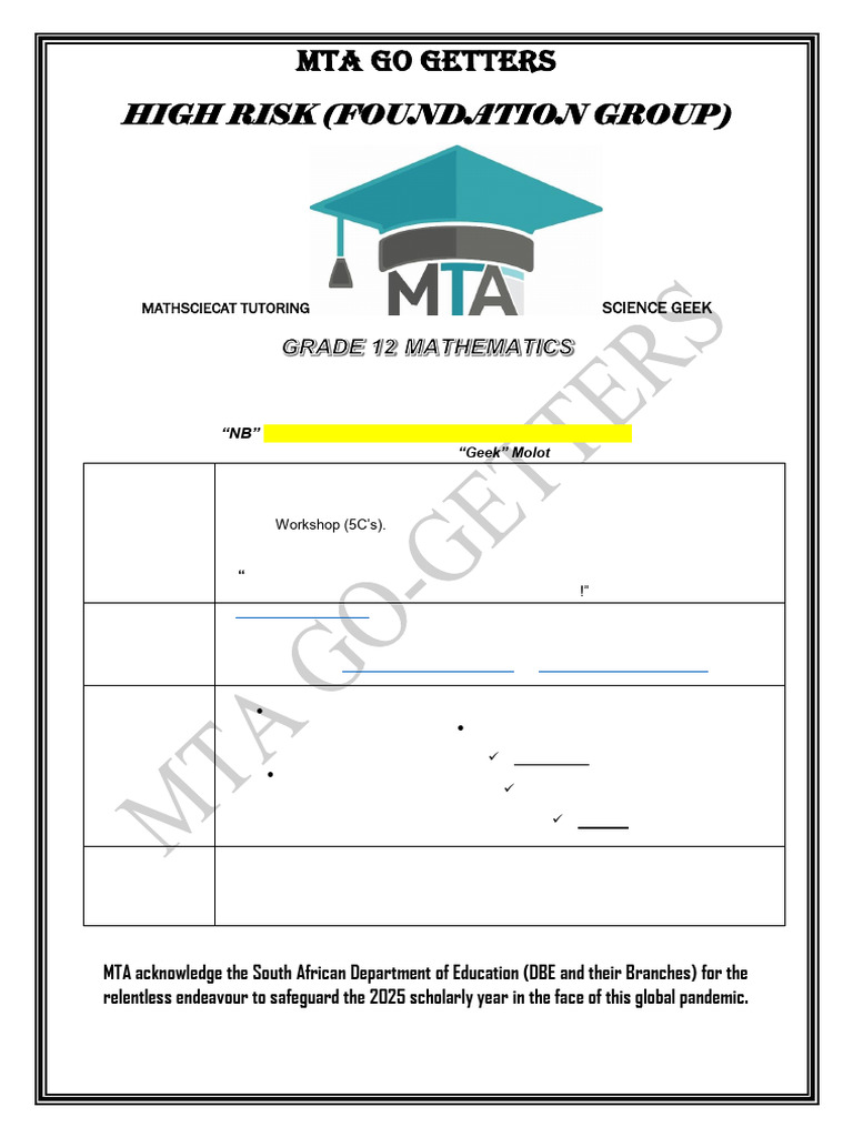 MTA Learners Functions & Inverse High Risk GR 12 Worksheet 2025 | PDF | Asymptote | Function ...