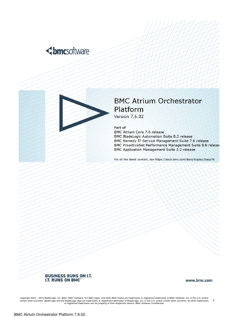 BMC Atrium Orchestra Tor 7.6.02 Platform | PDF | Trademark | System ...