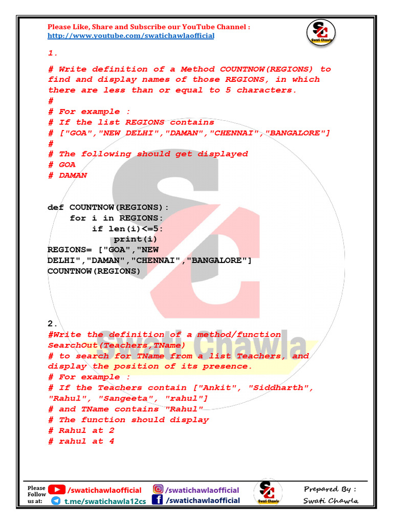 Day 6 Programming Based Questions by Swati Chawla | PDF | Computer ...