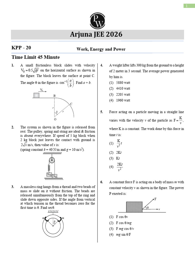 KPP 20 Work, Energy and Power | PDF | Force | Mass