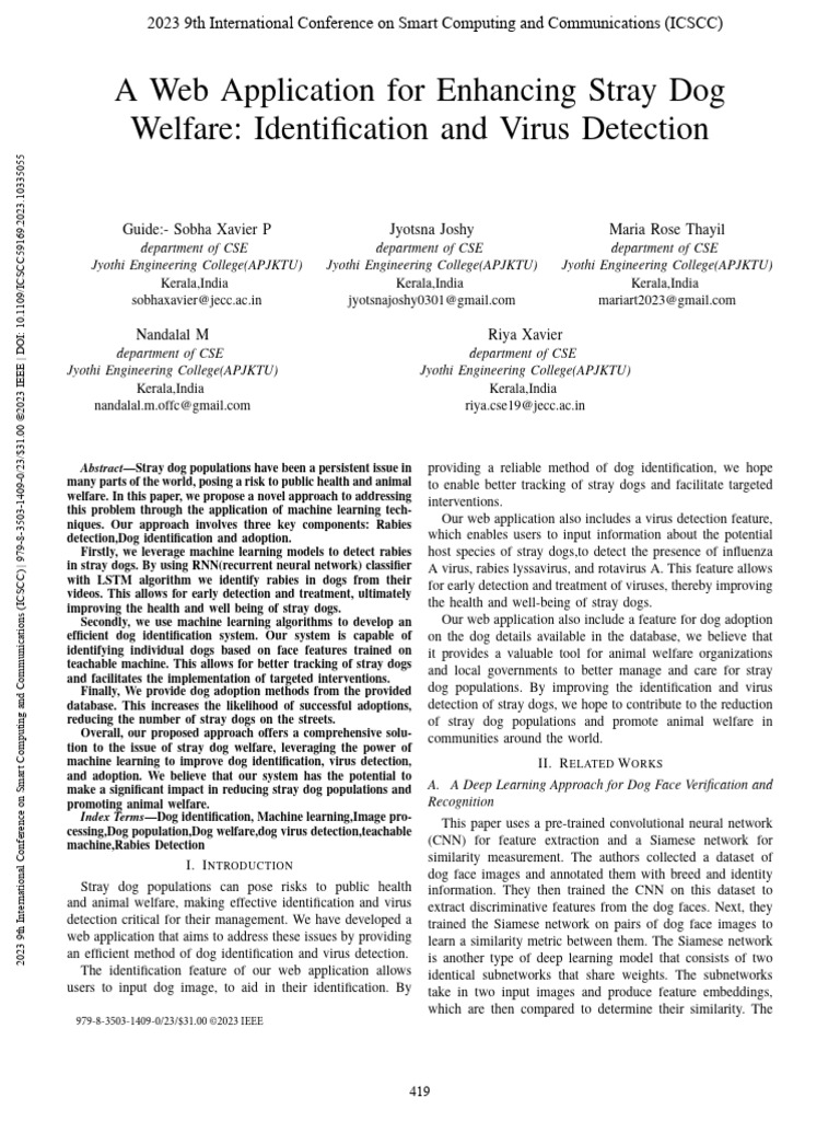 A Web Application For Enhancing Stray Dog Welfare Identification and ...