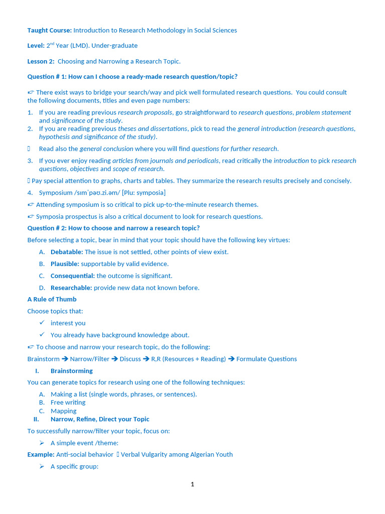 Choosing and Narrowing Research Topics | PDF | Cognition | Science