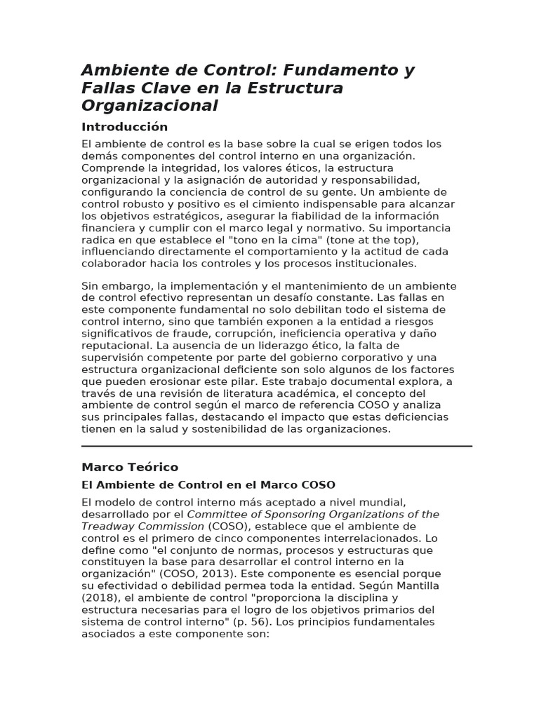 Fallas en el Ambiente de Control Organizacional | PDF | Responsabilidad ...