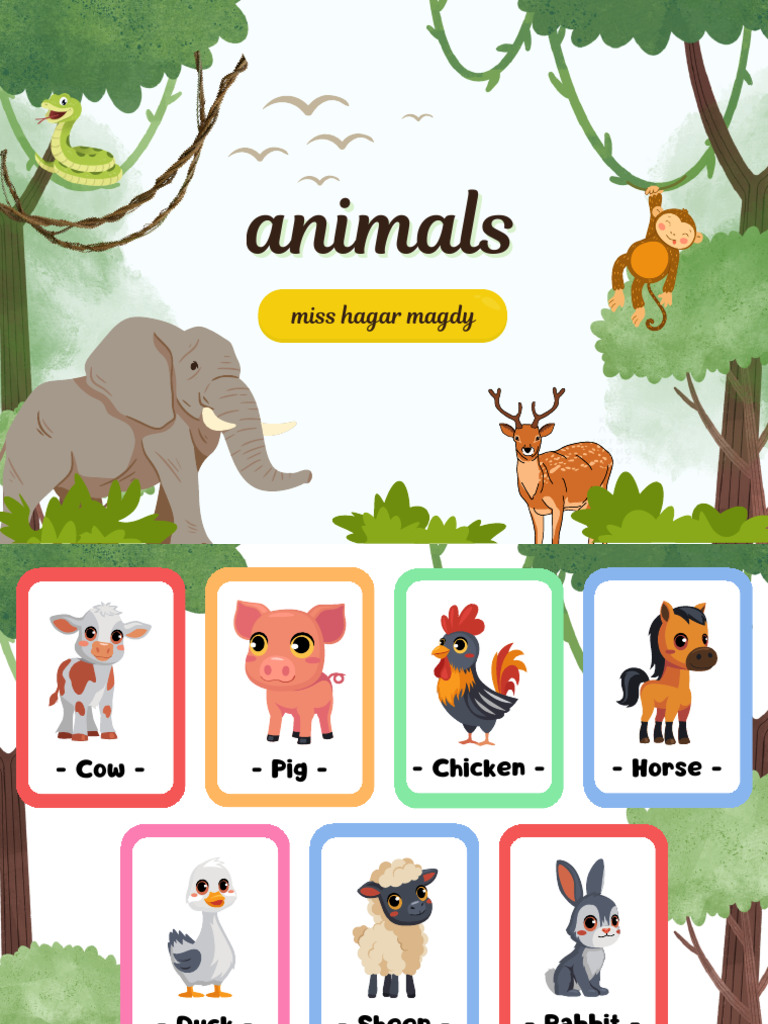 Colorful Cartoon Farm Animal Flash Cards Printable | PDF
