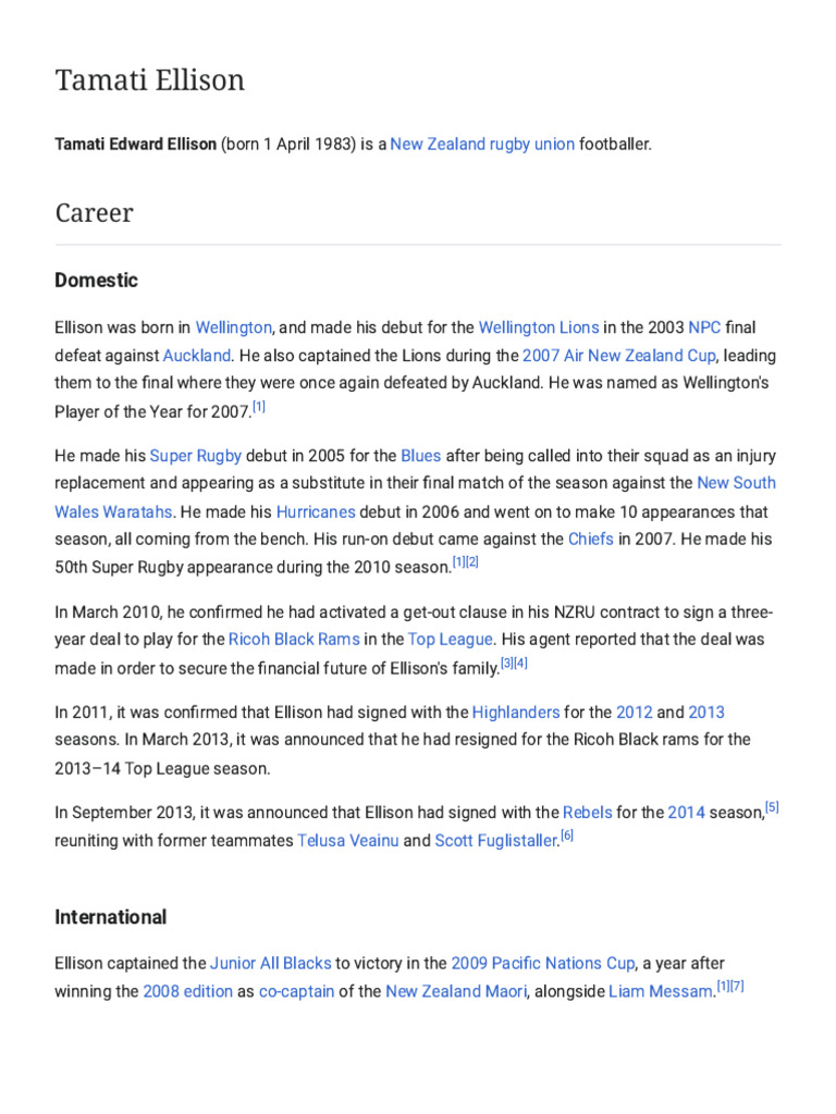 Tamati Ellison: Rugby Career Overview | PDF | Ball Games | Rugby Union