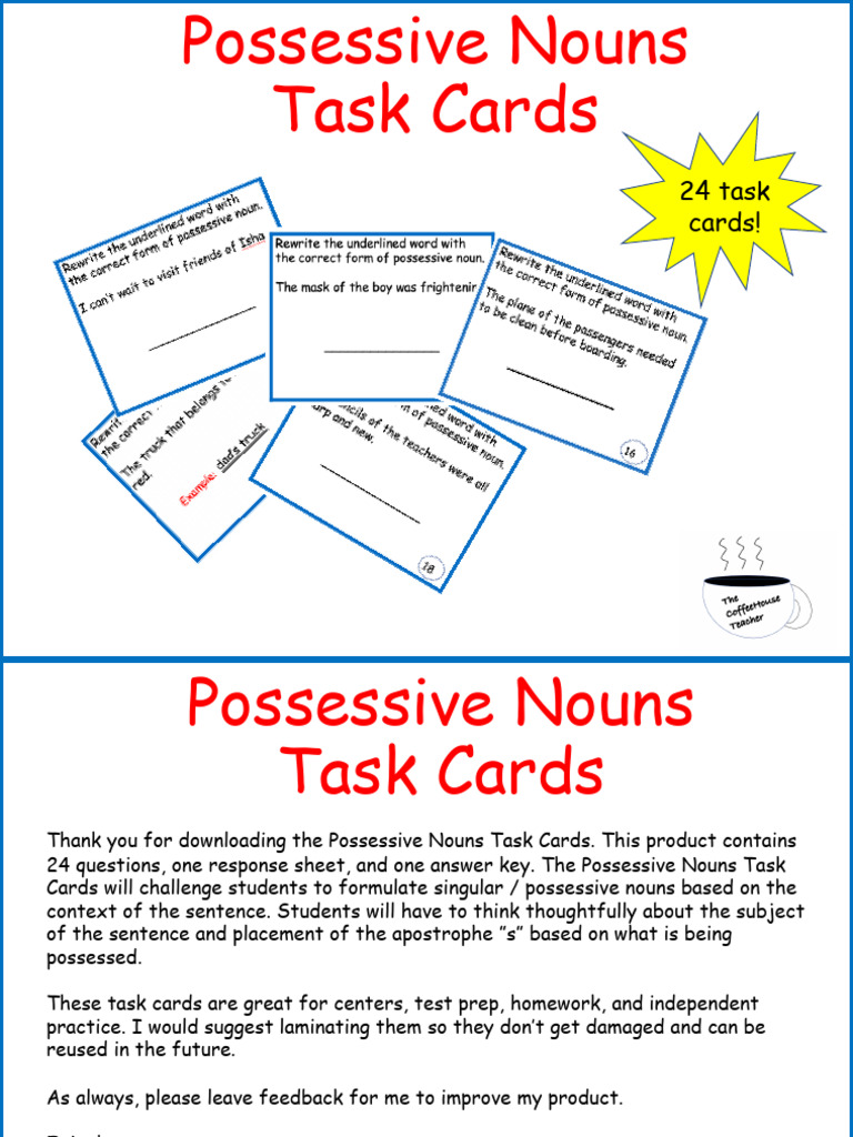 Possessive Nouns Task Cards | PDF | Linguistic Morphology | Grammar
