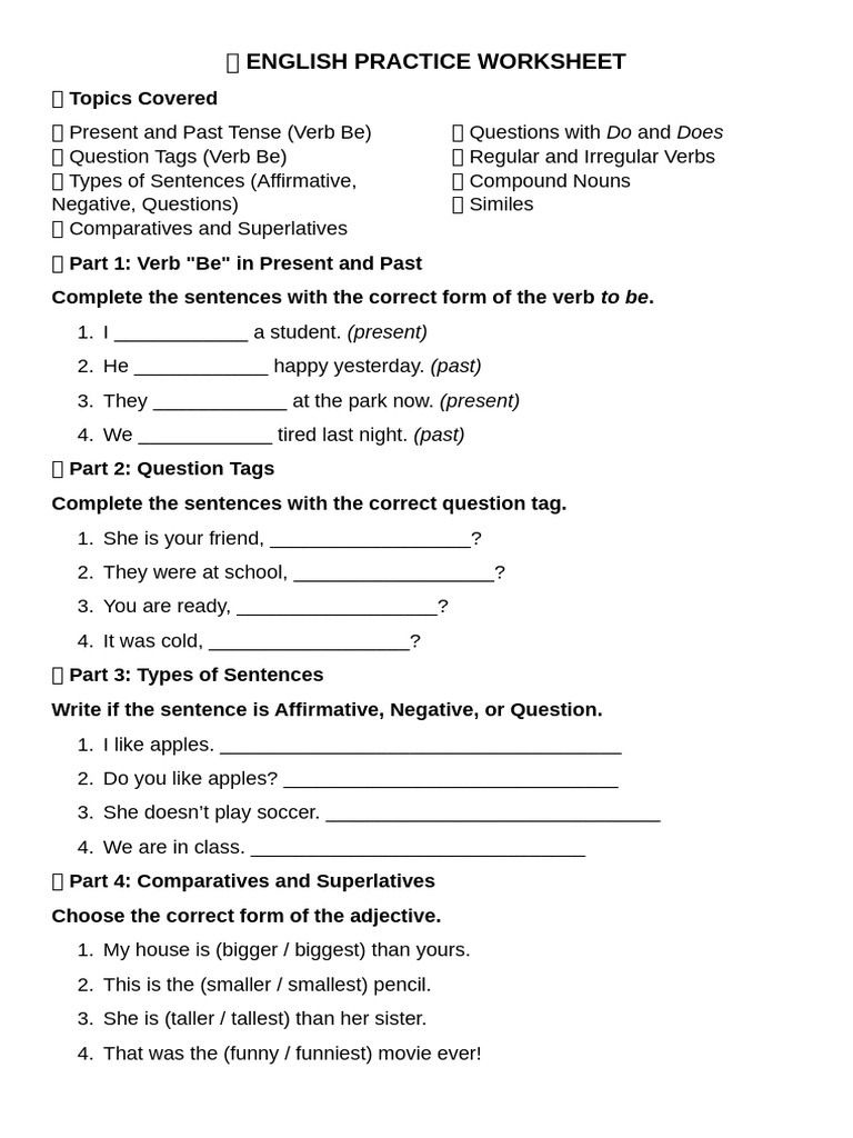 Worksheet - Exam Practice | PDF | Verb | Adjective