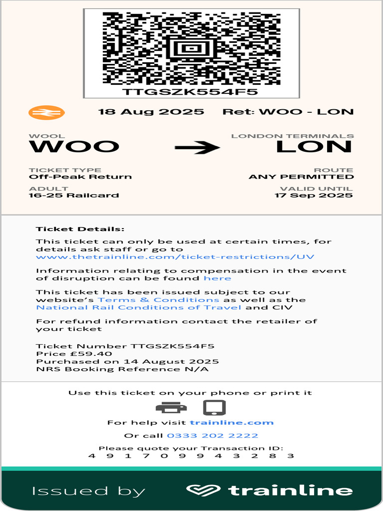 Off-Peak Return Ticket: WOO to LON | PDF