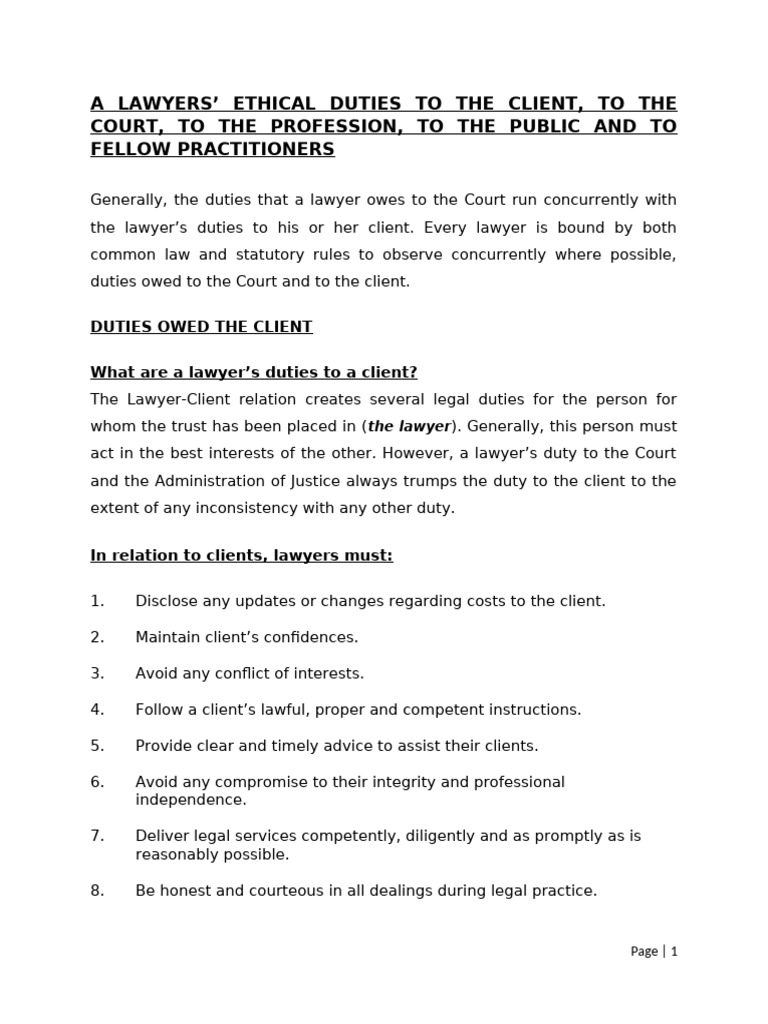 A Lawyers' Ethical Duties To The Court and To The Client | PDF | Lawyer ...