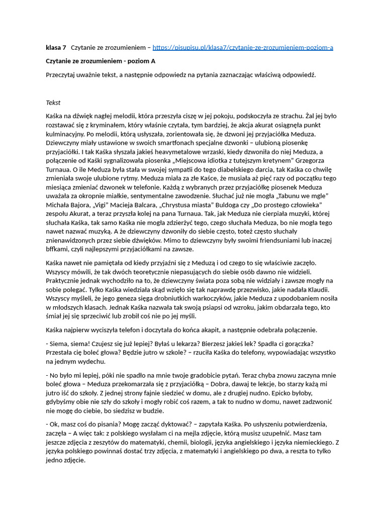 klasa_7_KASKA - czytanie_ze_Zrozumieniem | PDF