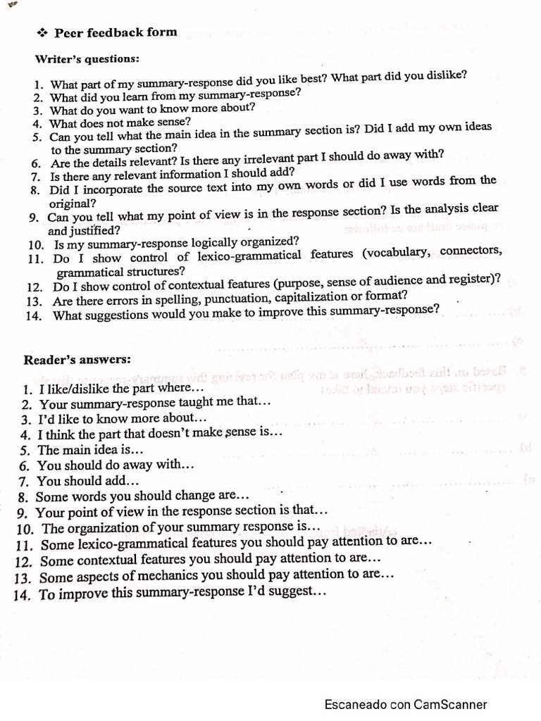 Peer Feedback Form | PDF