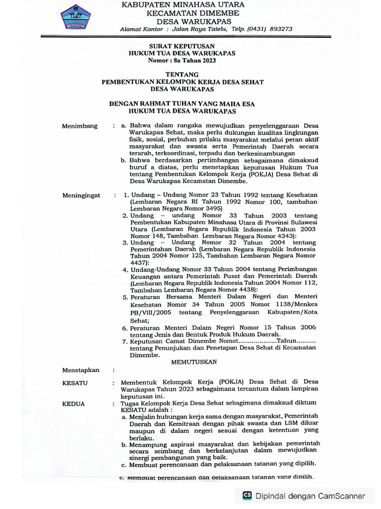 SK Pokja Desa Sehat 2023, Desa Warukapas | PDF