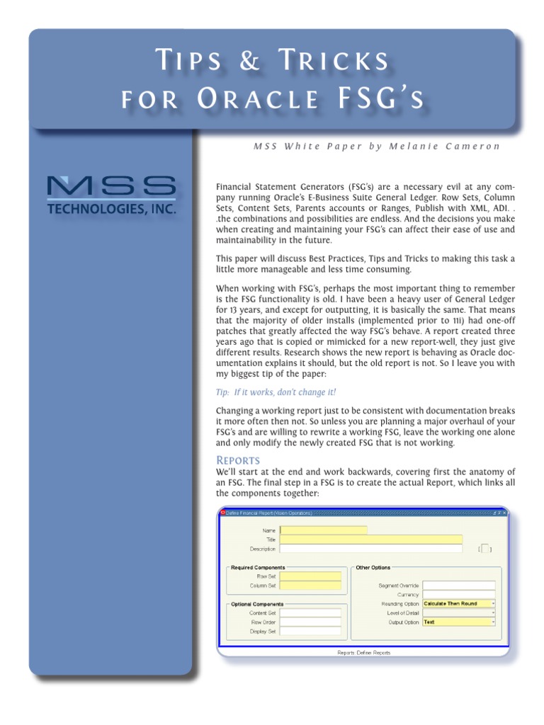 Oracle FSG Best Practices Guide | PDF | Microsoft Excel | Spreadsheet