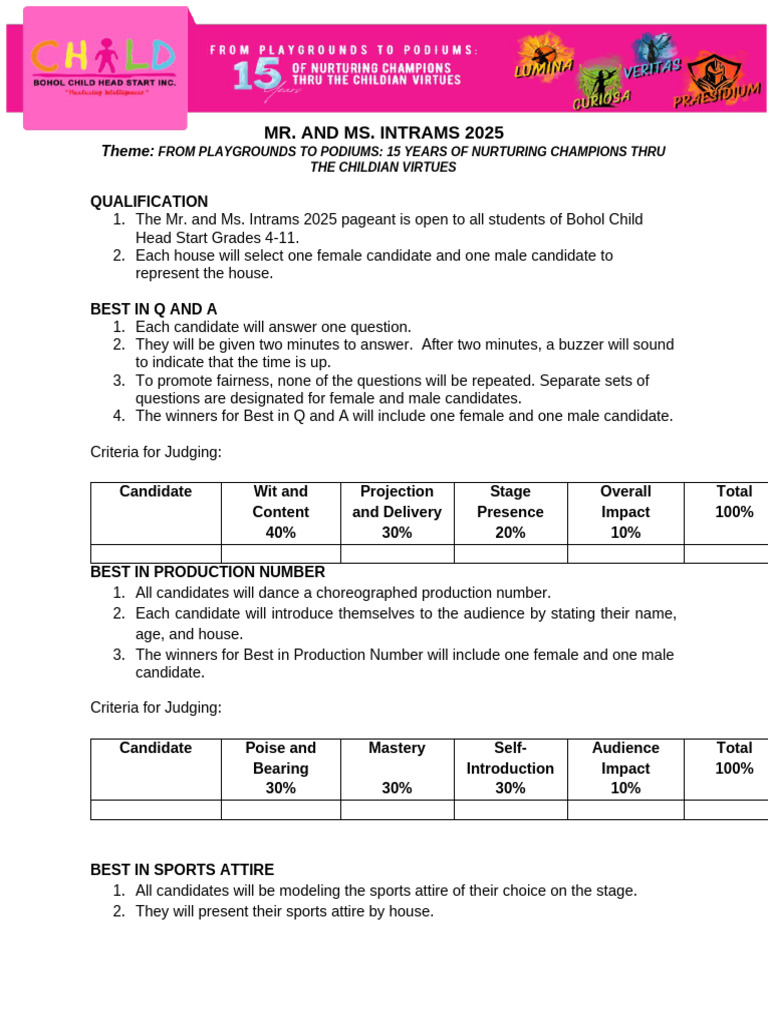 Mr. and Ms. Intrams Criteria 2025 | PDF