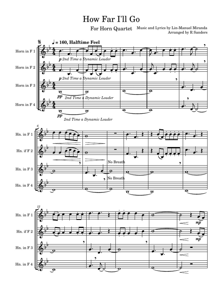 Horn Quartet Arrangement of "How Far I'll Go" | PDF