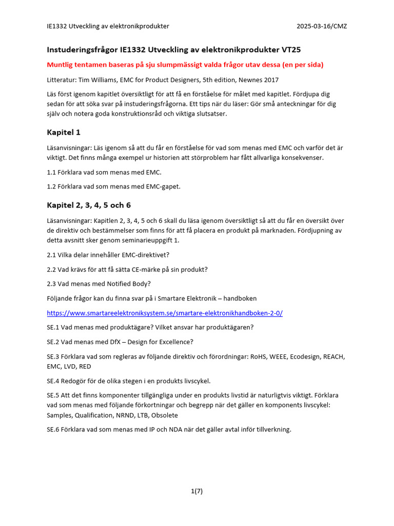 Instuderingsfrågor IE1332 VT25 | PDF