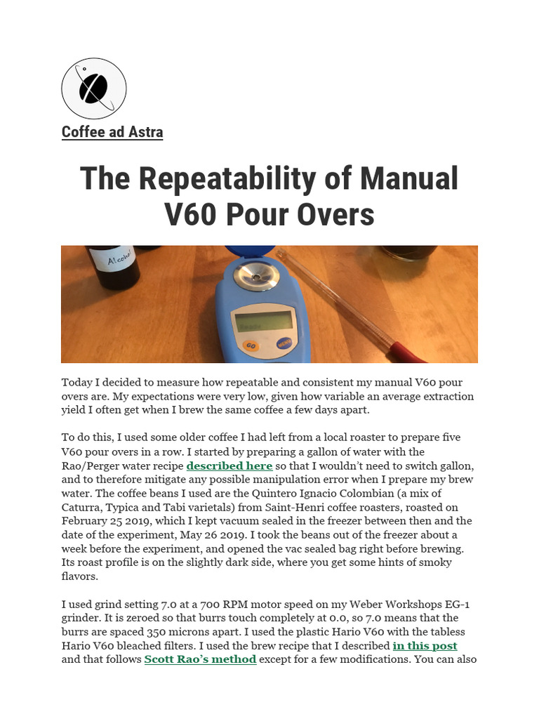 The Repeatability of Manual V60 Pour Overs - Coffee Ad Astra | PDF | Coffee | Drink