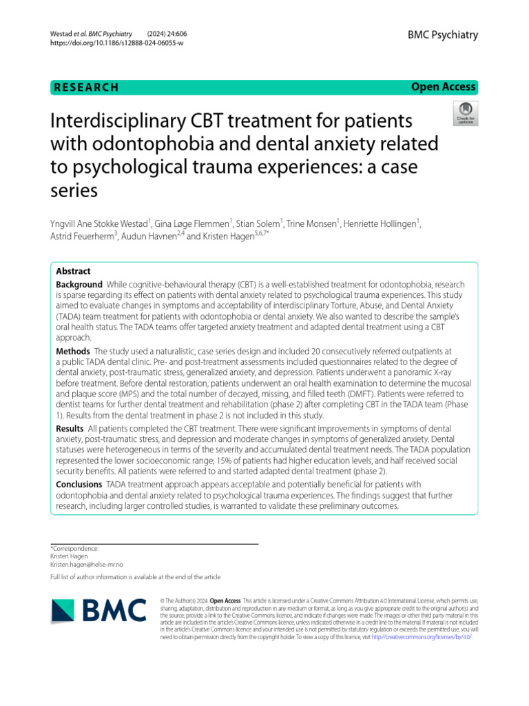 CBT Treatment For Patients With Odontophobia and Dental Anxiety Related ...