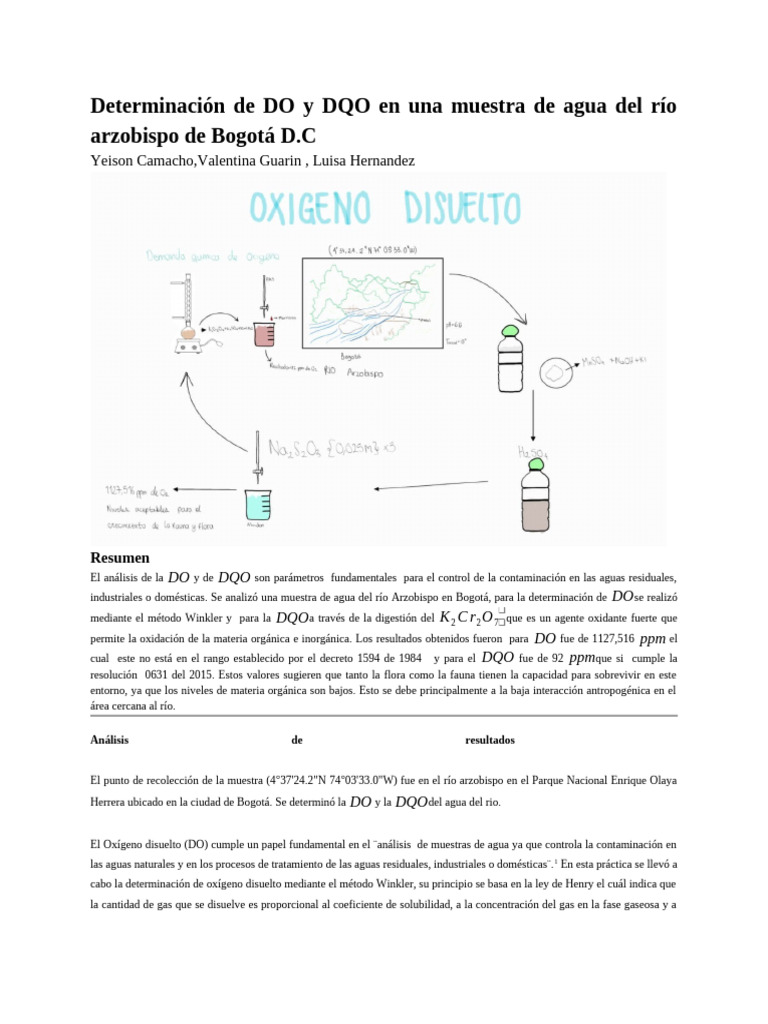 Análisis de DO y DQO en agua del río Arzobispo | PDF | Agua | Oxígeno
