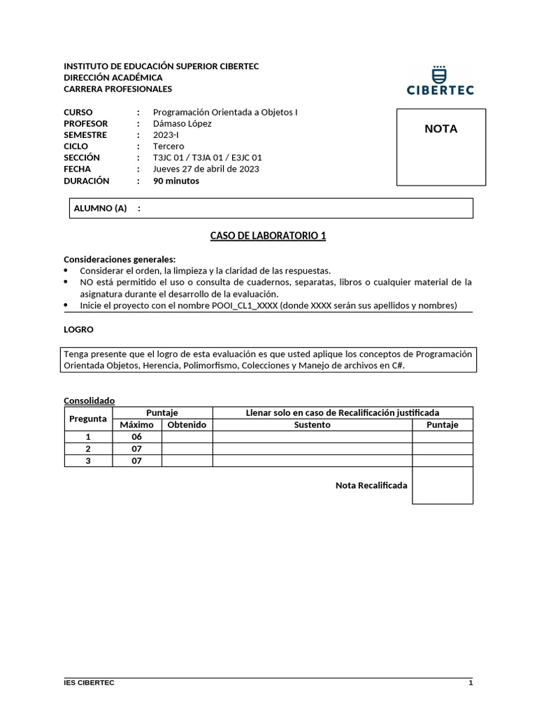 1892 - Programacion Orientada A Objetos I - T3JC - 01 - CL1 - LOPEZ ARAGON DAMASO | PDF ...