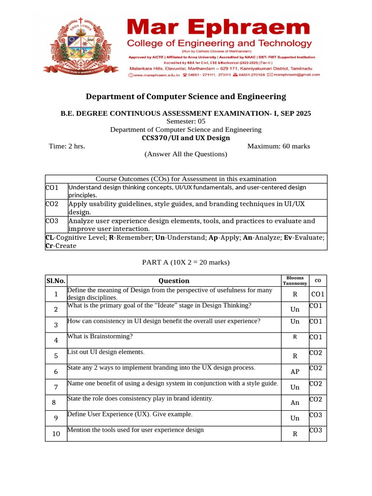 CCS370 - UI and UX Design CAE-I Question | PDF | User Experience | Cyberspace