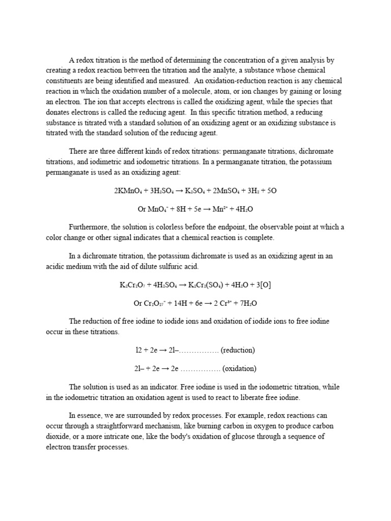 August Article Review_ Redox Titrations | PDF